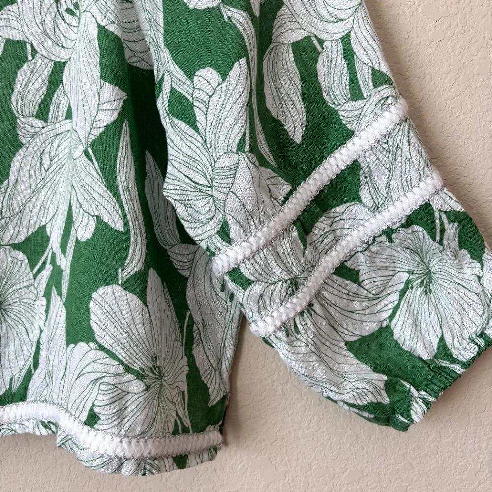 Tahari | Tops | Tahari Linen Boxy Floral Print Tropical Boho Blouse Top ...